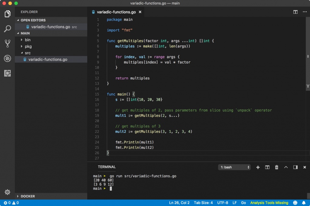Вариативные функции в Go